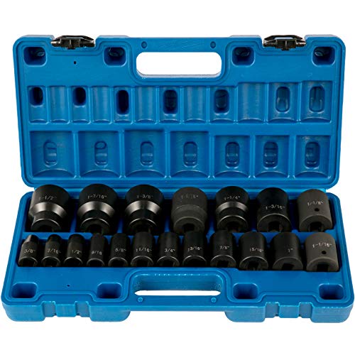 VEVOR Impact Drive Socket Set 1/2 Inches 19 Piece Impact Sockets SAE, Standard Socket Assortment, (3/8 Inches to 1-1/2 Inches) 6-point Hex Sockets