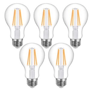 lepro vintage led bulbs, dimmable filament bulb, 8w 800lm, 60w equivalent, 2700k warm white, classic clear glass, a19 shape, e26 base, pack of 5