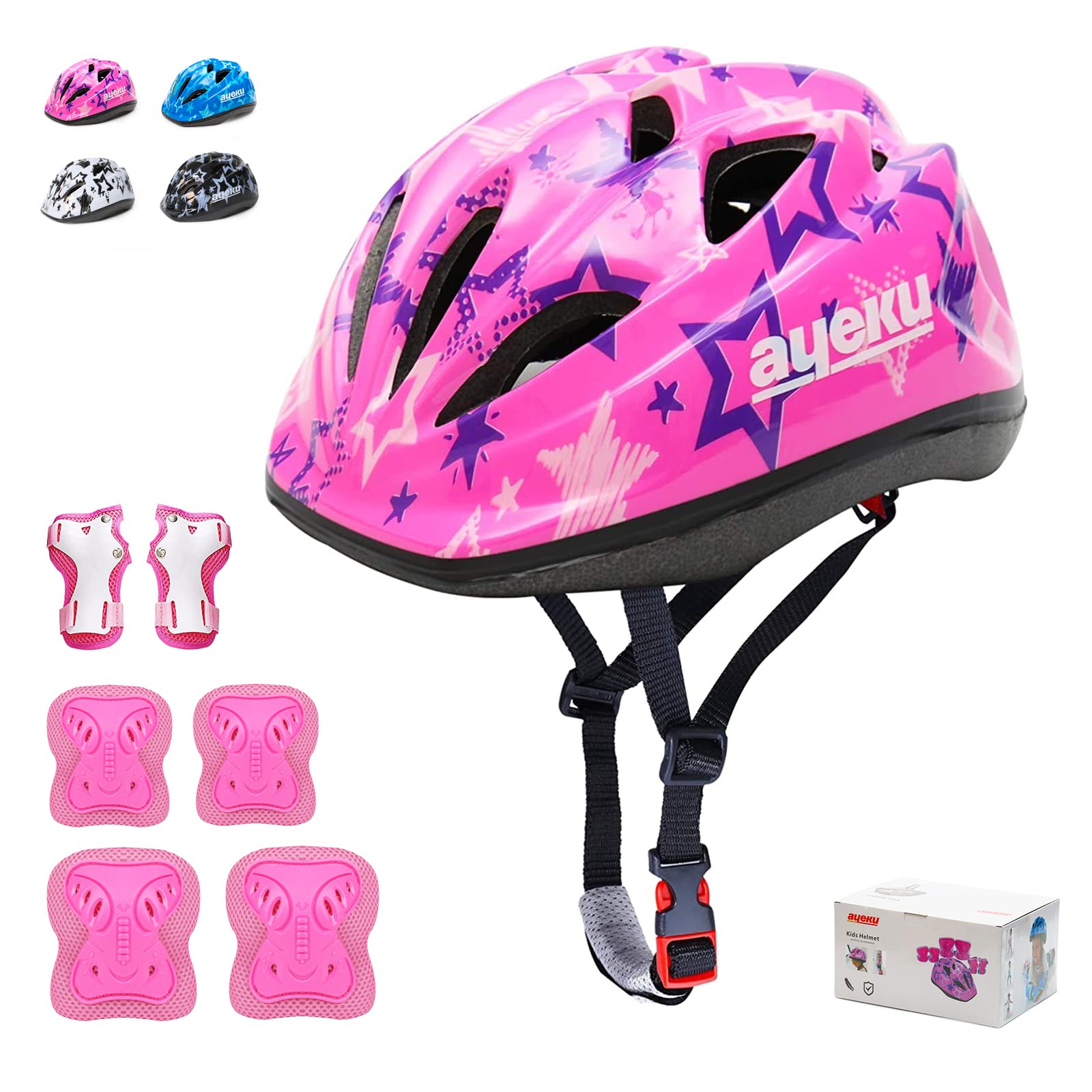 Boys Girls Kids Bike Helmet Outdoor Safety Pads Set AyeKu Knee Elbow Pads and Wrist Guards for Riding Scooter Skateboard Cycling Helmet 8-14 Years Old