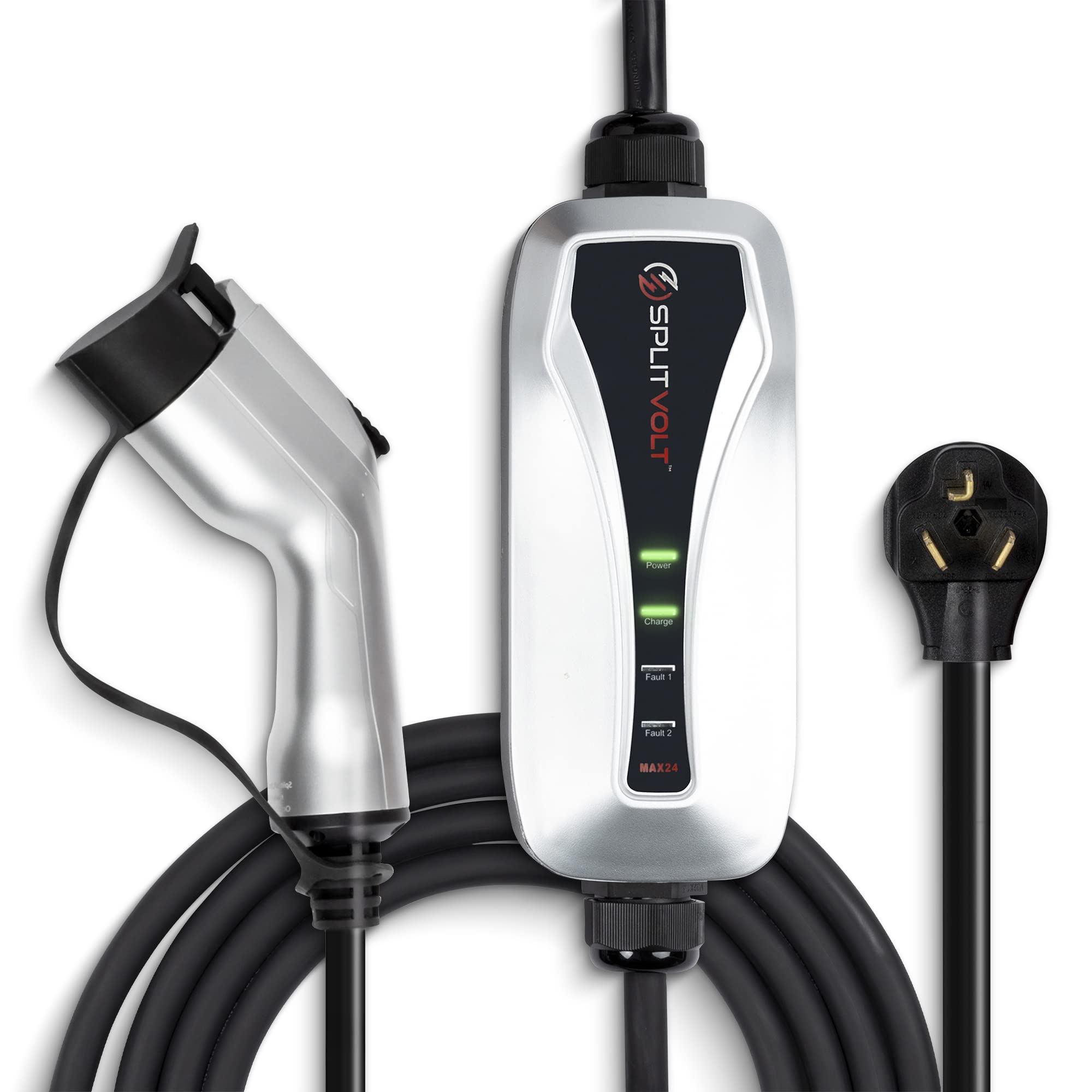 Splitvolt NEMA 10-30 Level 2 EV Charger 240V with 16 ft Cord, Fastest NEC-Safe 30 Amp Circuit Charging, J1772 Plug, Includes EVSE Cable Travel Bag