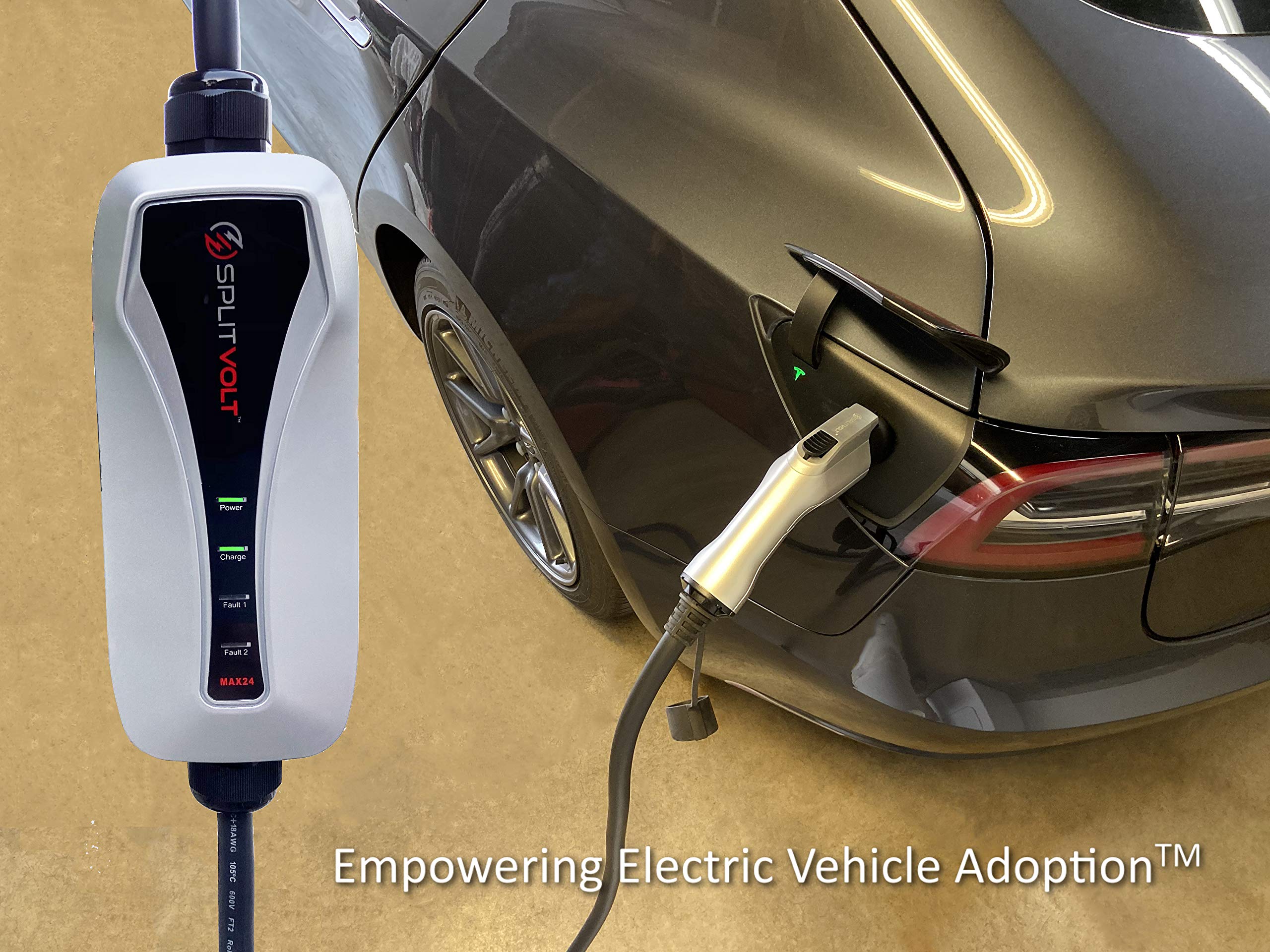 Splitvolt NEMA 10-30 Level 2 EV Charger 240V with 16 ft Cord, Fastest NEC-Safe 30 Amp Circuit Charging, J1772 Plug, Includes EVSE Cable Travel Bag