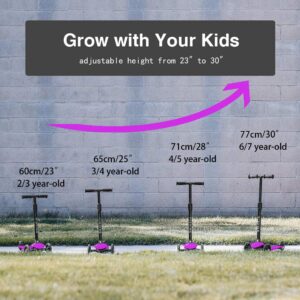 Hishine Kick Scooter for Kids with 3 Light up Wheels and Adjustable Height for 2-7 Years Old Ages Girls Boys Toddlers & Children,Lean to Steer, 3-Wheeled Scooters (12-PURPLE1)