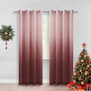 dwcn faux linen ombre sheer curtains - gradient semi voile grommet top window curtains for bedroom and living room, set of 2 panels, 52 x 84 inches long, burgundy