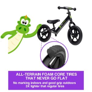 The Original Croco Ultra Lightweight and Sturdy Balance Bike.2 Models for 2, 3, 4 and 5 Year Old Kids. Unbeatable Features. Toddler Training Bike, No Pedal. (Black, Ultralight 12 Inch)