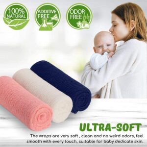 Newborn Photography Props, 3 Pcs Baby Stretch Wraps, Professional Baby Photo Props Long Ripple Wrap, for 0-6 Months Baby (Navy+White+Pink)