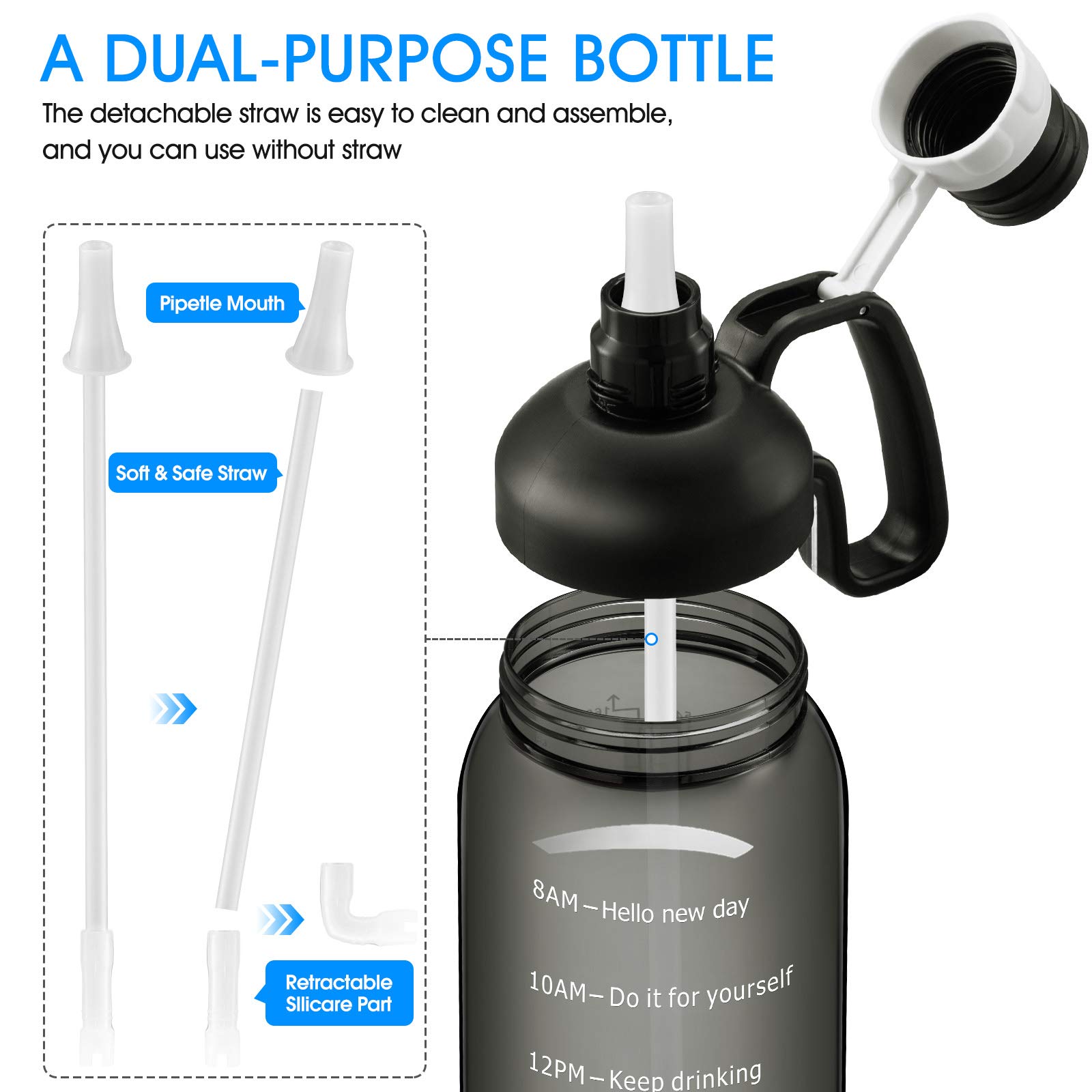 podocarpus Motivational Water Bottle 64 OZ Water Bottle 2 Liter Water Bottle with Time Marker Large Water Bottle Big Water Bottle 1/2 Gallon Water Bottle Half Gallon Water Bottle with Straw