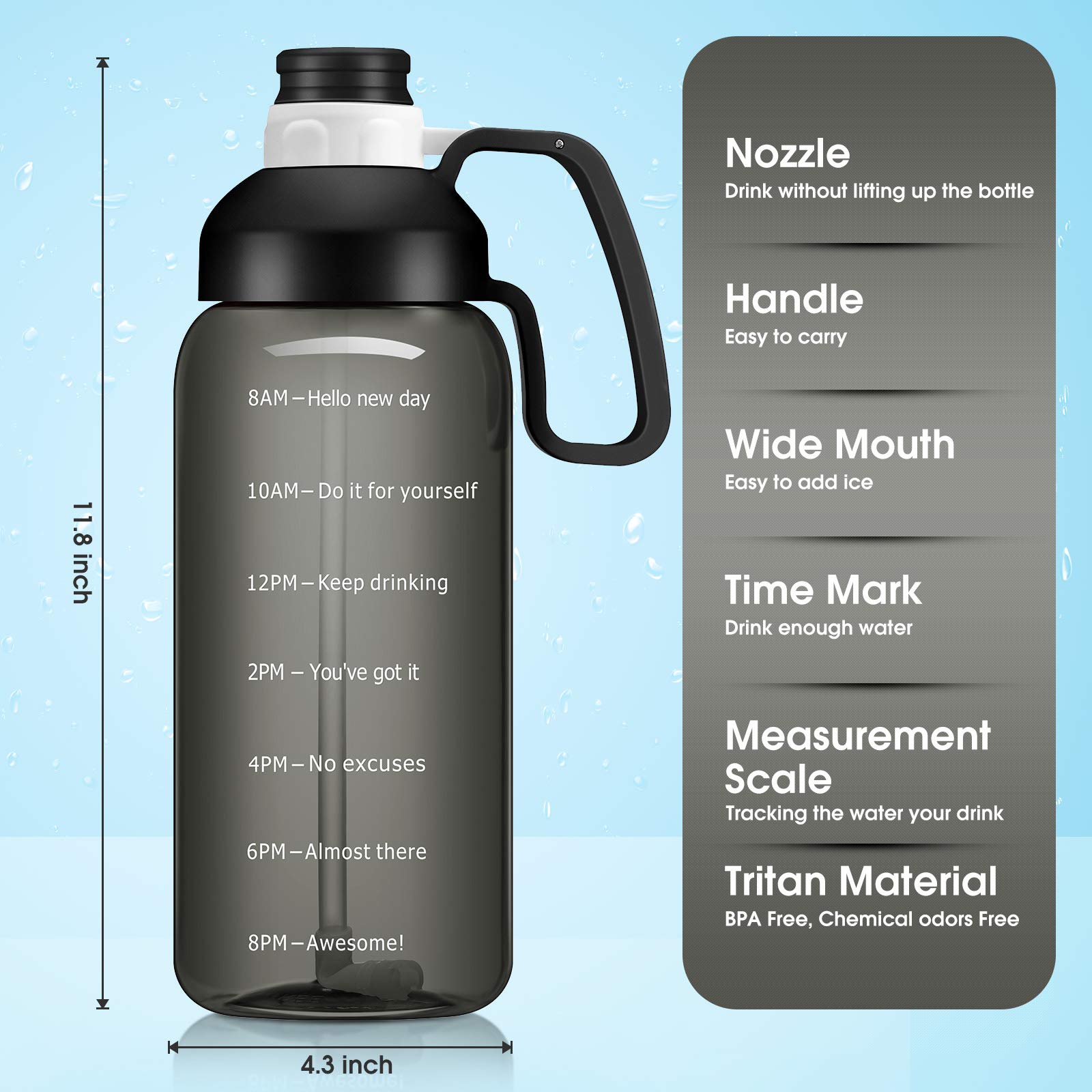 podocarpus Motivational Water Bottle 64 OZ Water Bottle 2 Liter Water Bottle with Time Marker Large Water Bottle Big Water Bottle 1/2 Gallon Water Bottle Half Gallon Water Bottle with Straw