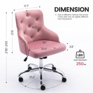 Five stars Furniture Home Office Chair,Tufted Velvet Button Computer Desk Chair Adjustable Height Swivel Task Chair (Purlish Pink)