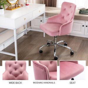 Five stars Furniture Home Office Chair,Tufted Velvet Button Computer Desk Chair Adjustable Height Swivel Task Chair (Purlish Pink)