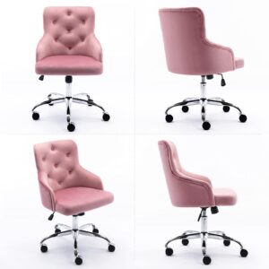 Five stars Furniture Home Office Chair,Tufted Velvet Button Computer Desk Chair Adjustable Height Swivel Task Chair (Purlish Pink)