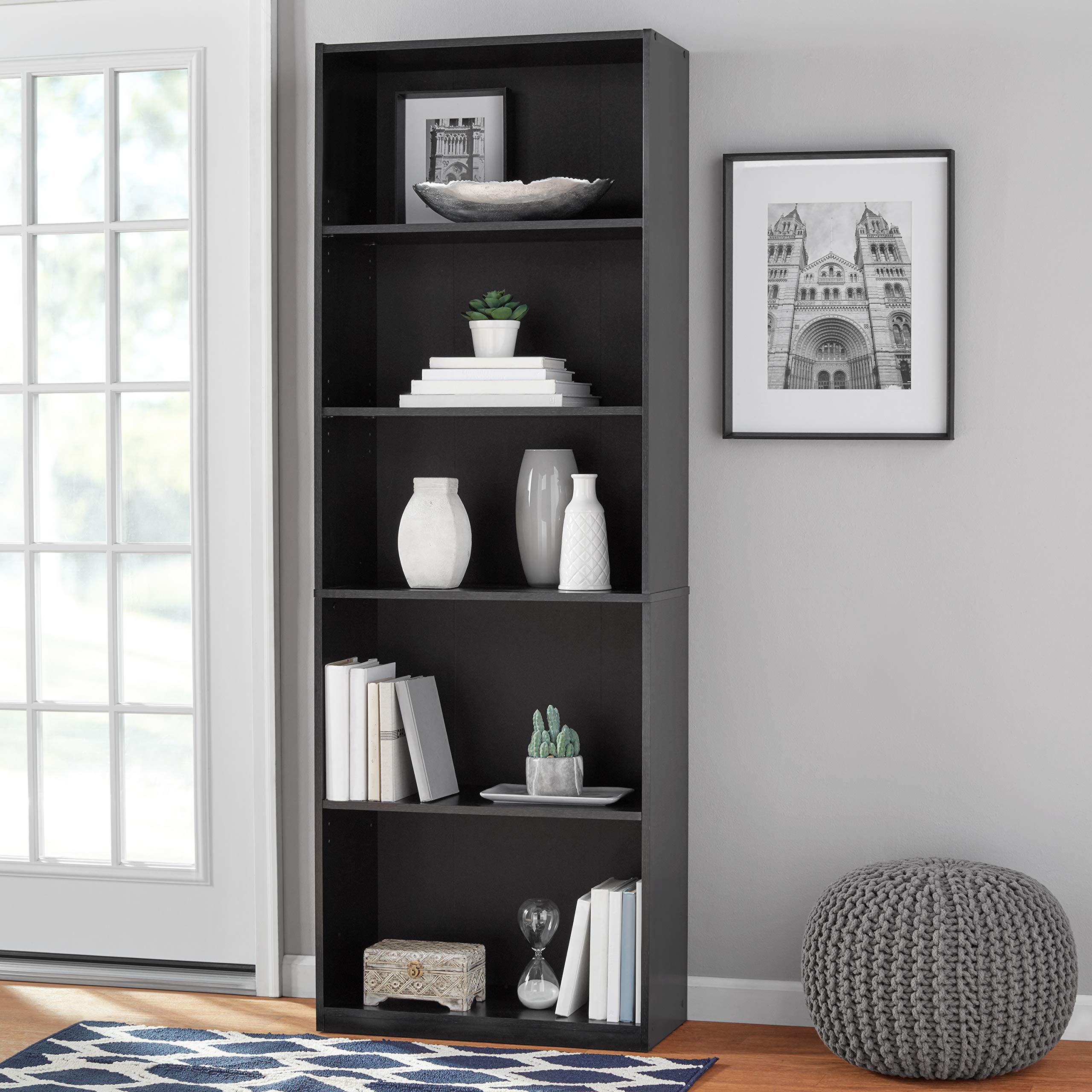 Mainstay'` 71" 5-Shelf Standard Bookcase A True Black Oak, 71"