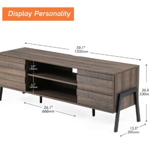 WAMPAT Mid-Century Modern TV Stand for 65 inch TV, Wood Entertainment Center Retro TV Console with 4 Storage Cabinet for Living Room Bedroom, 60'' Espresso