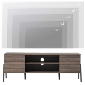 WAMPAT Mid-Century Modern TV Stand for 65 inch TV, Wood Entertainment Center Retro TV Console with 4 Storage Cabinet for Living Room Bedroom, 60'' Espresso