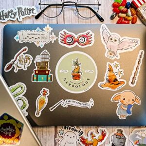 Conquest Journals Harry Potter Watercolor Vinyl Stickers, Set of 60 Unique Stickers Including 5 Holograms, Waterproof and UV Resistant, Great for All Your Gadgets (White Vinyl, 60 Pack)