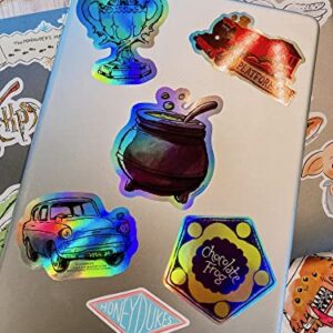 Conquest Journals Harry Potter Watercolor Vinyl Stickers, Set of 60 Unique Stickers Including 5 Holograms, Waterproof and UV Resistant, Great for All Your Gadgets (White Vinyl, 60 Pack)