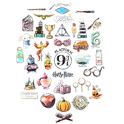 Conquest Journals Harry Potter Watercolor Vinyl Stickers, Set of 60 Unique Stickers Including 5 Holograms, Waterproof and UV Resistant, Great for All Your Gadgets (White Vinyl, 60 Pack)