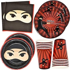 gift boutique ninja warrior party supplies table set 24 9" 24 7" paper plates 24 9 oz cup 50 lunch napkins for ninjas master warriors sword theme samurai karate martial arts disposable birthday décor