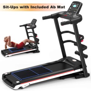 Ksports Treadmill Bundle Electric Folding Incline Treadmill with Auto and Manual Incline, Sit Ups Rack or Strap and Ab Mat, Dumb Bells, Black Medium