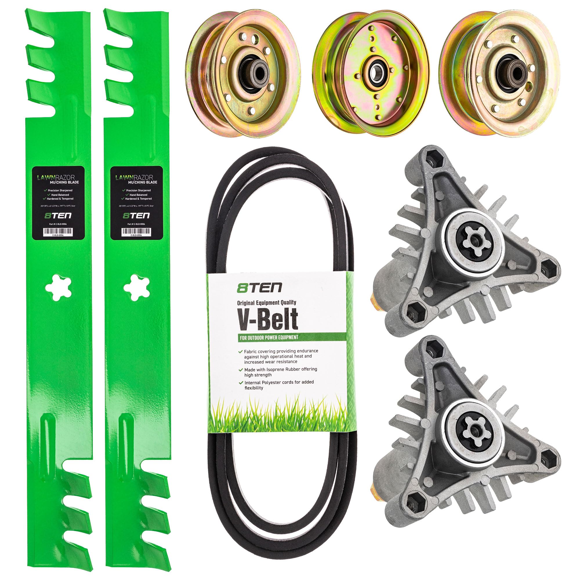 8TEN Deck Rebuild Kit for Husqvarna 42 inch YTH 130 Yard Tractor Blade Spindle Belt Idler