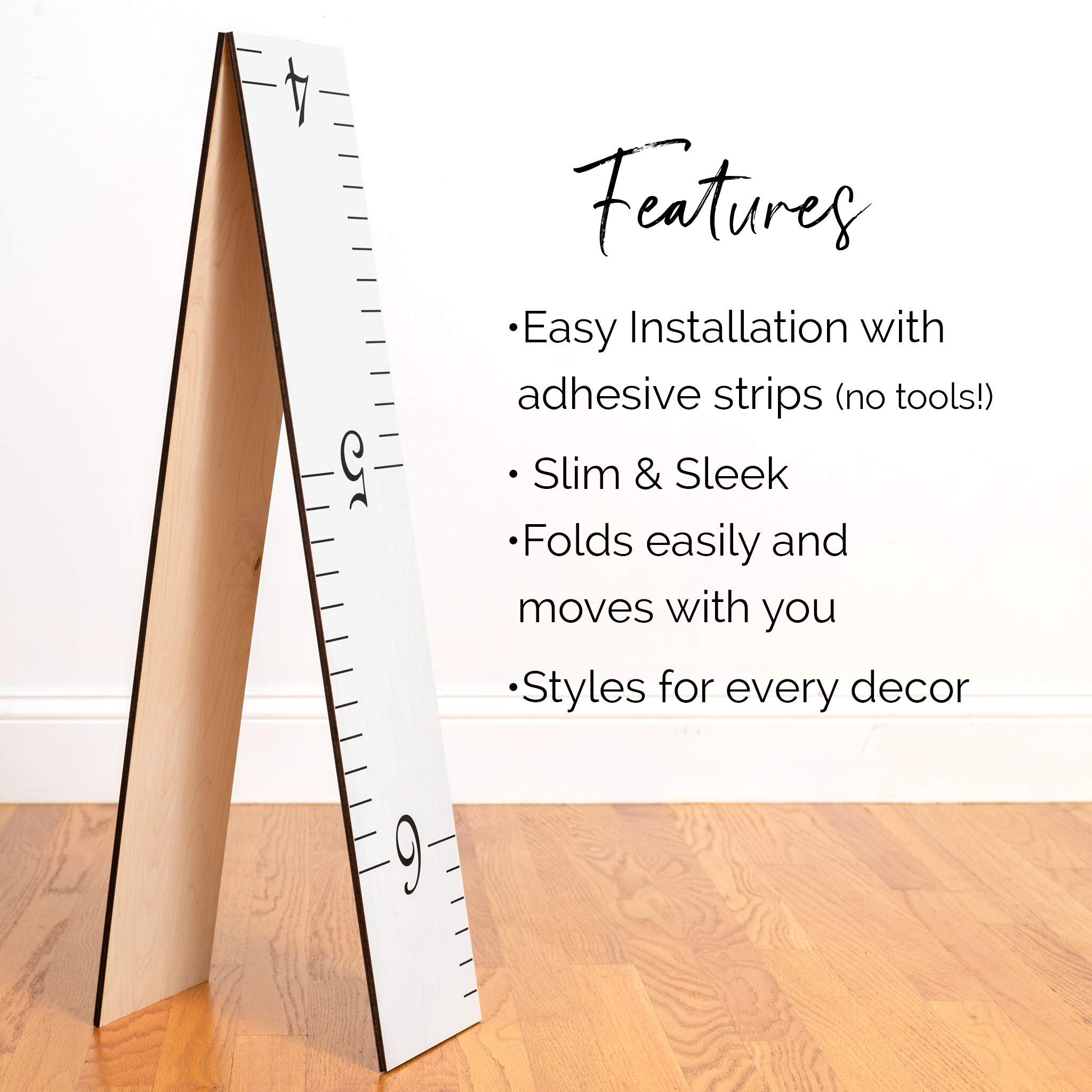 HEADWATERS STUDIO Wooden Ruler Growth Chart for Kids, Boys and Girls - Height Chart & Height Measurement for Wall - Kids Nursery Wall Decor and Room Hanging Wall Decor - Original - White