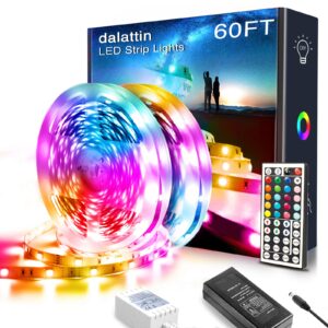 dalattin 60ft led lights, led strip lights for bedroom color changing lights with 44 keys remote controller led strip lights,2 rolls of 30ft