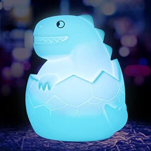 dinosaur night light for kids room, birui cute dino lamp boys toddler birthday gifts color changing battery for girls baby nursery, portable squishy silicon beside lamp for children bedroom (modern)