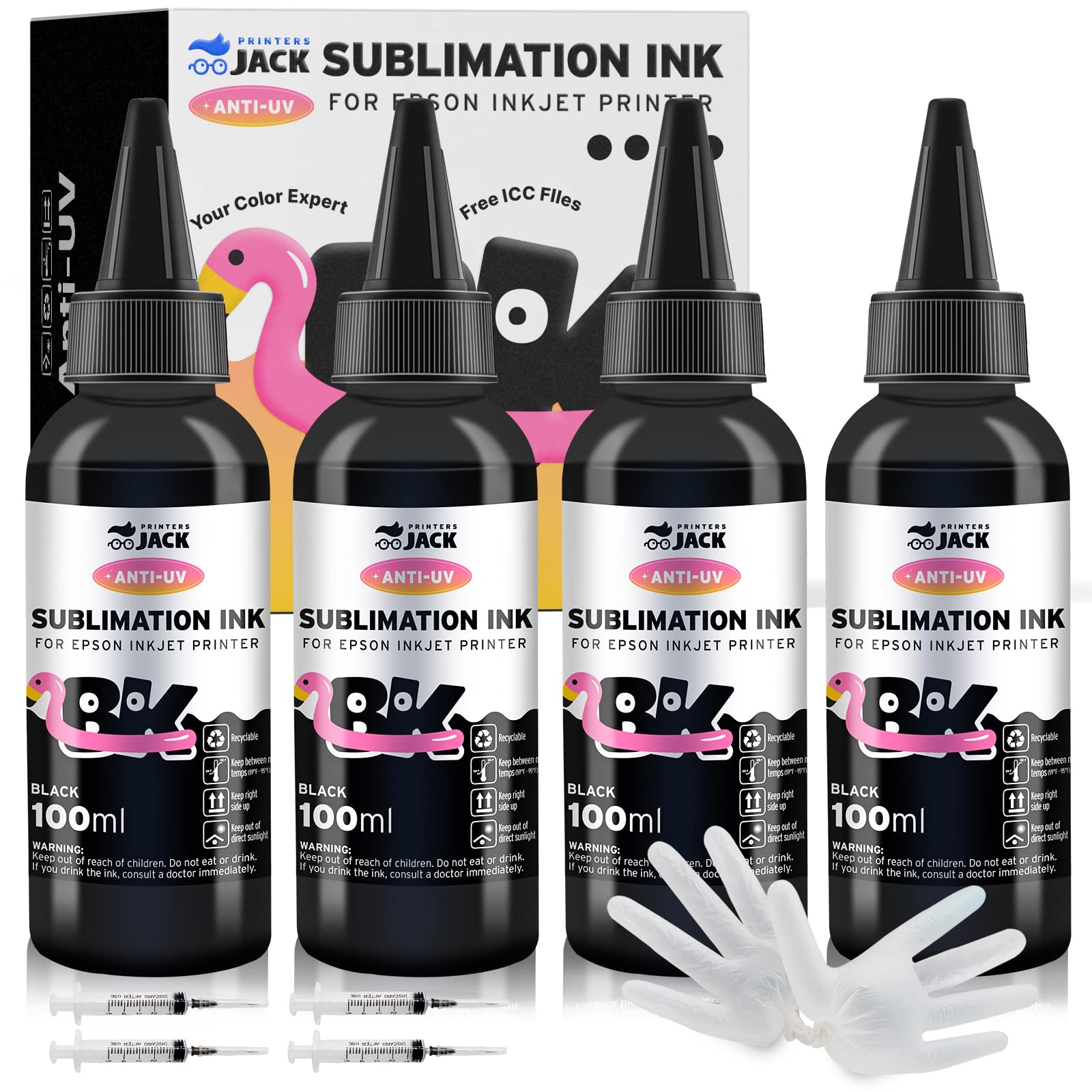 Printers Jack Black Sublimation Ink Refill 400ml Anti-UV Ink for WF7710 WF7720 ET2720 ET2760 WF3720 ET2750 WF7210 XP7100 WF3620 WF2750 ET2650 C88+ C88 Inkjet Printers Heat Press Transfer Ink