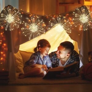 4 Pack Firework Lights 120 LED Copper Wire Starburst Lights, 8 Modes Dimmable String LED Lights with Remote Control,Waterproof Hanging Fairy Lights for Party,Home,Christmas,Garden Outdoor Decoration