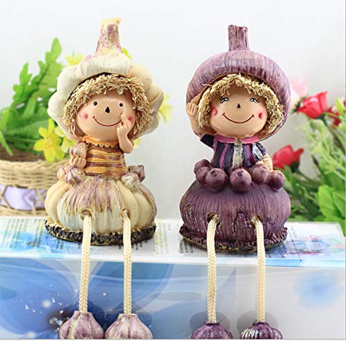 Home Kitchen Decorative Fruits & Vegetables Scarecrow Sitters with Dangling Legs Shelf Sitter Figurine Statue for Fall Tabletop Display, Countertop, Windowsill(Garlic)