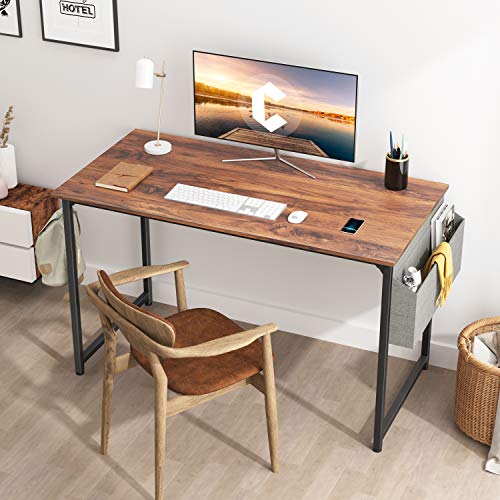 CubiCubi Computer Desk 40 Inch Study Writing Table for Home Office, Modern Simple Style PC Table with Storage Bag, Brown