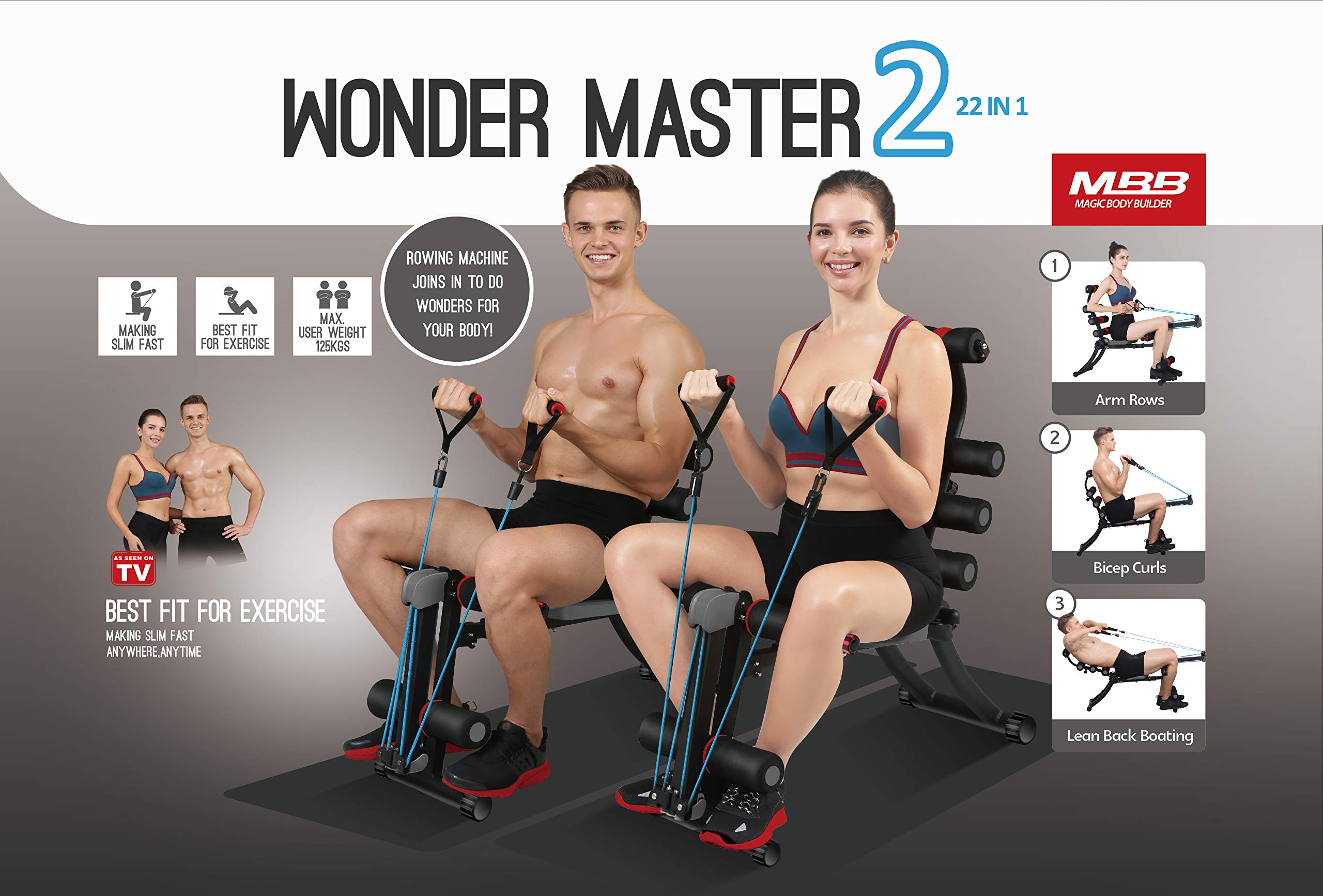 MBB 22 in 1 Wonder Master Core & Abdominal Workout Chair,Foldable & Adjustable Rowing Machine,22 Ways to Exercise,Fitness Equipment for Home Gym Sports