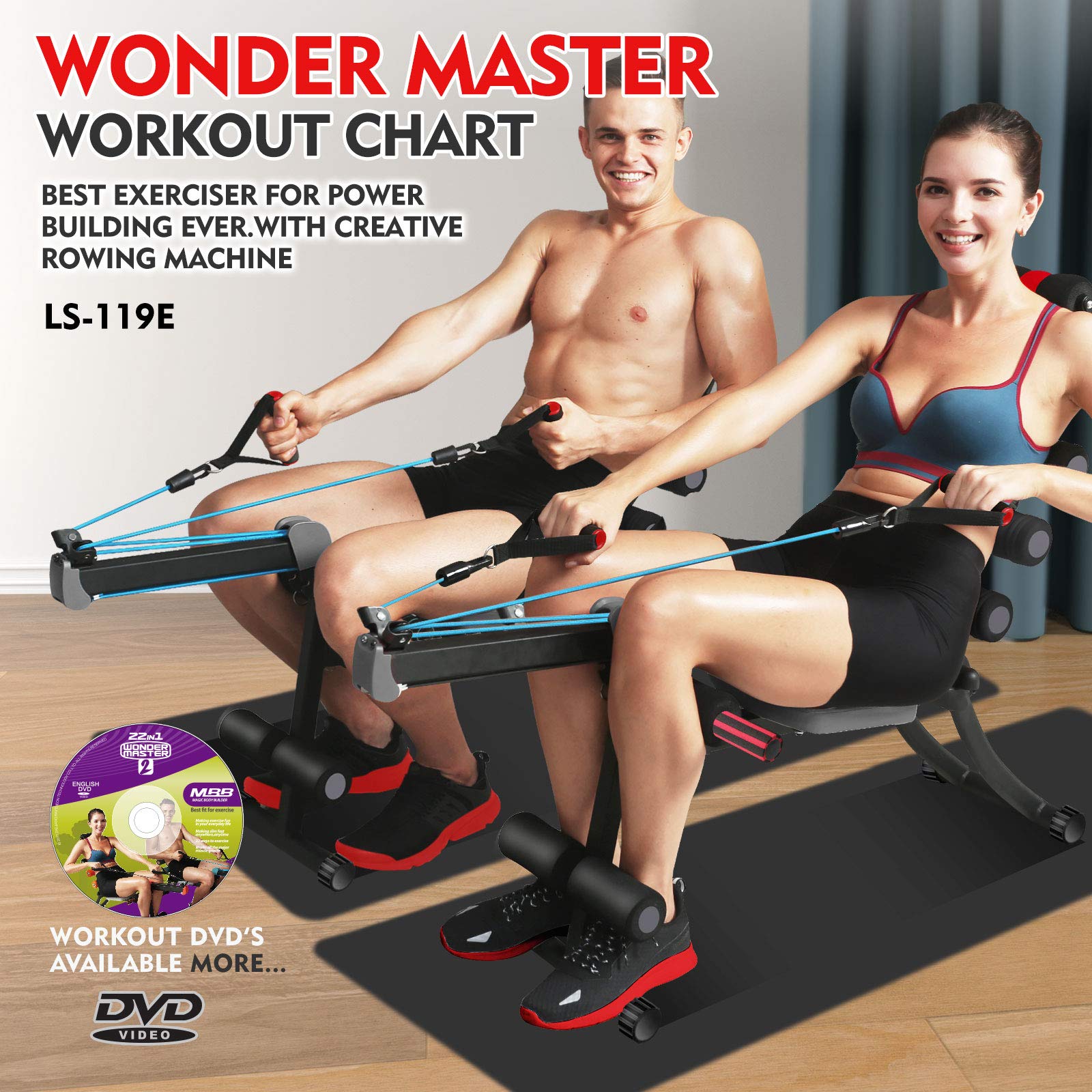 MBB 22 in 1 Wonder Master Core & Abdominal Workout Chair,Foldable & Adjustable Rowing Machine,22 Ways to Exercise,Fitness Equipment for Home Gym Sports