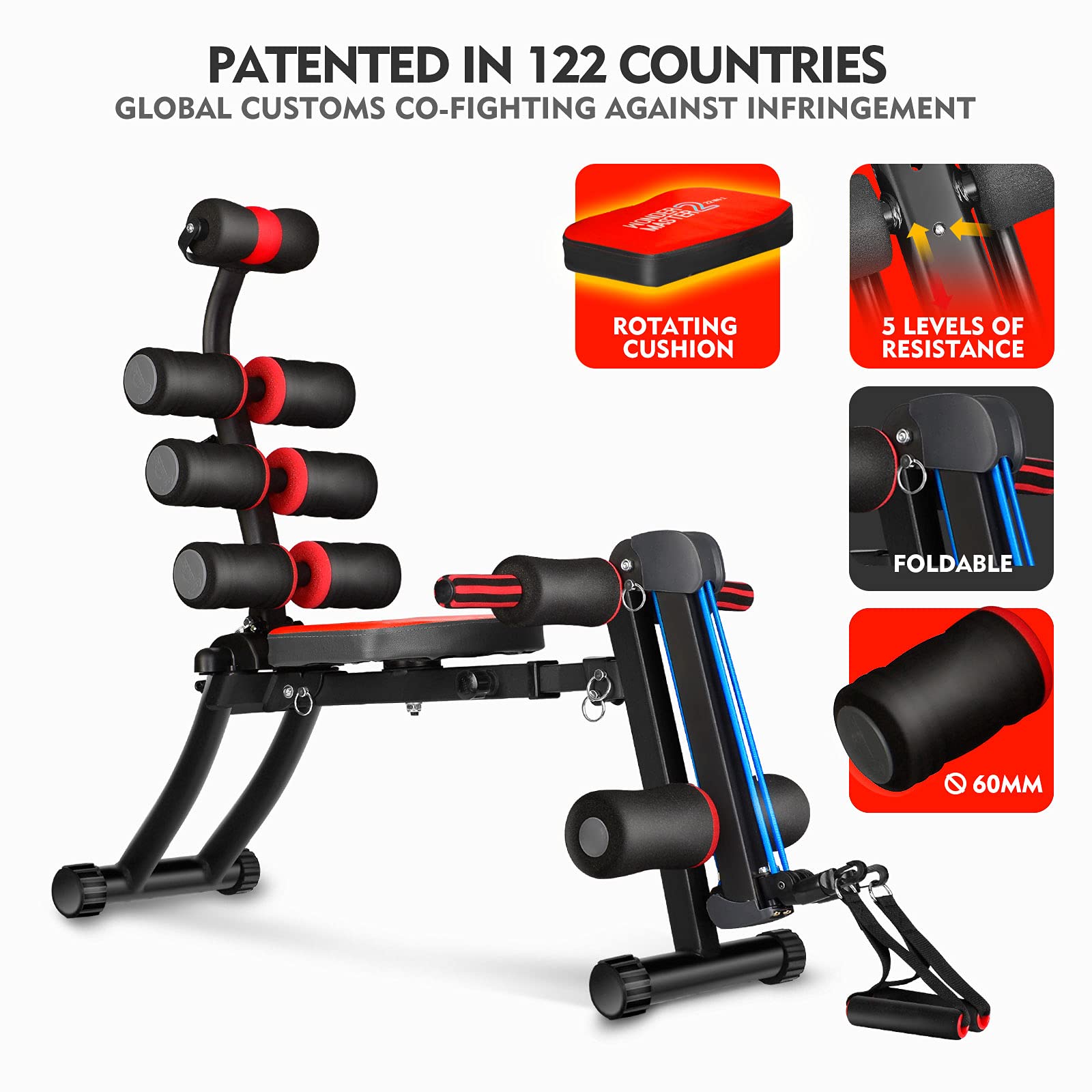 MBB 22 in 1 Wonder Master Core & Abdominal Workout Chair,Foldable & Adjustable Rowing Machine,22 Ways to Exercise,Fitness Equipment for Home Gym Sports