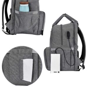 Diaper Bag Breast Pump Backpack - Multi-Function Cooler and Moistureproof Bag Double Layer for Mother Baby Bottle Breast Milk Pump Outdoor Working Backpack with Insulation Bag (Grey) (Medium）