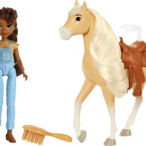 Mattel Spirit Untamed Pru Doll (Approx. 7-in) & Chica Linda Horse (Approx.8-in) with Long Mane, Saddle, Brush, Apple Treat, Great Toy for Ages 3 Years Old & Up