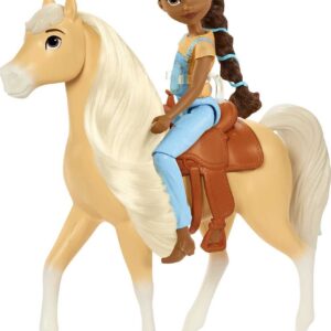 Mattel Spirit Untamed Pru Doll (Approx. 7-in) & Chica Linda Horse (Approx.8-in) with Long Mane, Saddle, Brush, Apple Treat, Great Toy for Ages 3 Years Old & Up