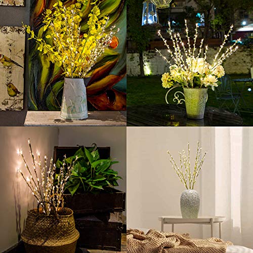 3 Pack Lighted Tree Branches, Crystal Beaded Gold Branch lights with Timer Battery Operated, 30inch Twig Tree with 60 Warm White LED Lights Tall Vase Filler for Home Garden Wedding Holiday Decoration