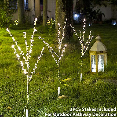 3 Pack Lighted Tree Branches, Crystal Beaded Gold Branch lights with Timer Battery Operated, 30inch Twig Tree with 60 Warm White LED Lights Tall Vase Filler for Home Garden Wedding Holiday Decoration