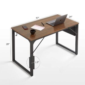 LIFEFAIR Computer Desk 47" Study Writing Desk, Modern Simple Style Laptop Table for Home and Office with Storage Bag, Black