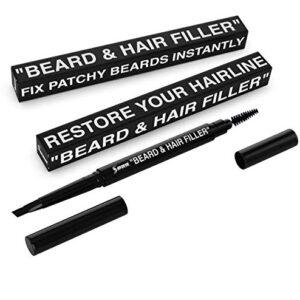 BEST Beard & Hair Filler Pen/Pencil & Brush - Instantly Fill Patches & Thin Areas for a Perfect Beard & Hairline - More Effective Than Hair Fiber - Waterproof - Vegan w/Vitamin E for Healthy Growth