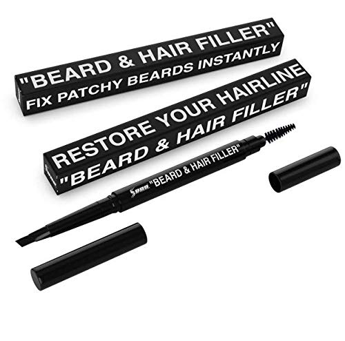 BEST Beard & Hair Filler Pen/Pencil & Brush - Instantly Fill Patches & Thin Areas for a Perfect Beard & Hairline - More Effective Than Hair Fiber - Waterproof - Vegan w/Vitamin E for Healthy Growth