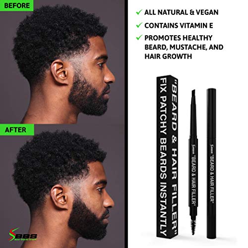 BEST Beard & Hair Filler Pen/Pencil & Brush - Instantly Fill Patches & Thin Areas for a Perfect Beard & Hairline - More Effective Than Hair Fiber - Waterproof - Vegan w/Vitamin E for Healthy Growth