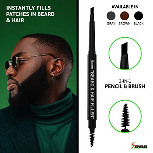 BEST Beard & Hair Filler Pen/Pencil & Brush - Instantly Fill Patches & Thin Areas for a Perfect Beard & Hairline - More Effective Than Hair Fiber - Waterproof - Vegan w/Vitamin E for Healthy Growth