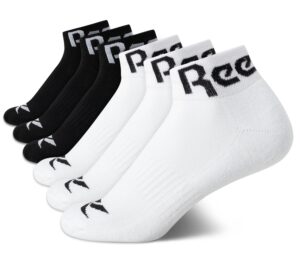 reebok women's comfort cushioned athletic quarter cut socks (6 pack), size 4-10, blackwhite