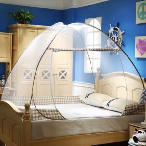 ruihome folding mosquito net tent with bottom cover portable pop up bed canopy for bedroom students college dorm, 71x79x59 inch, coffee color