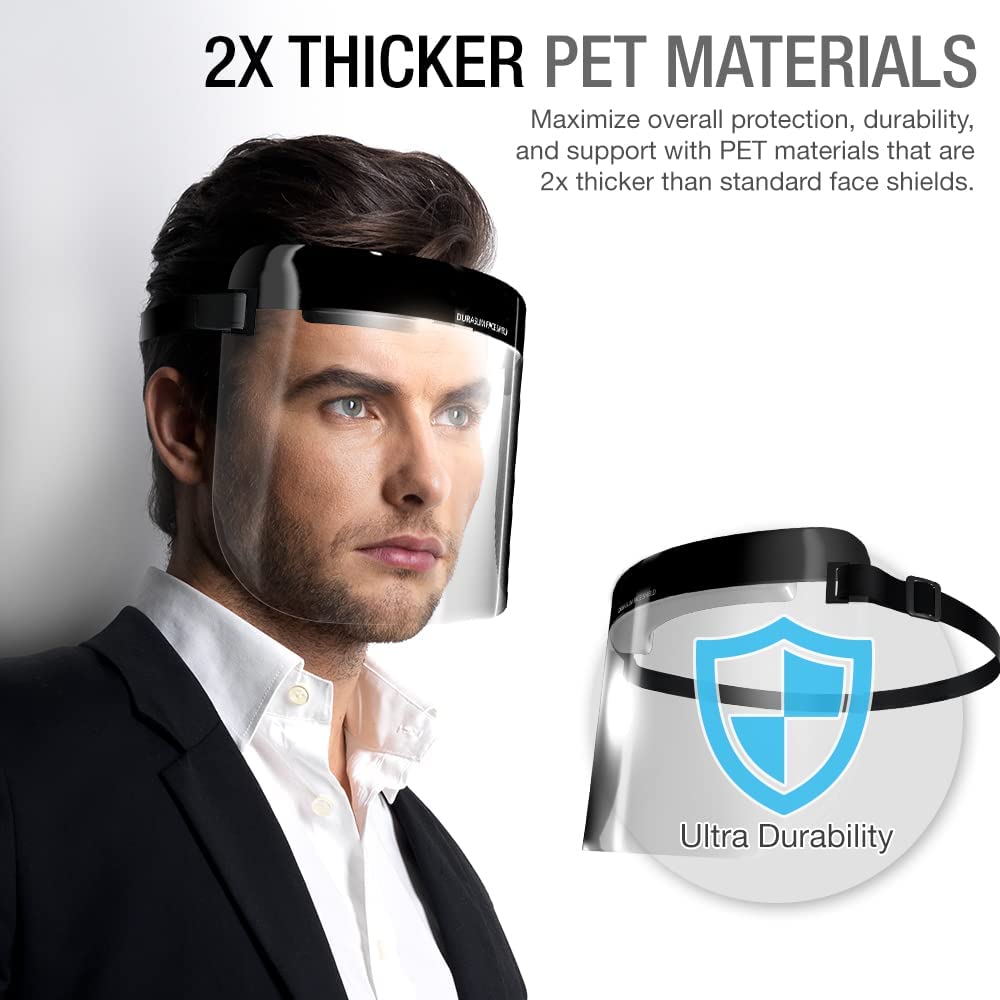 Purity Protective Safety Face Shields for Adult Size (Pack of 6) Full PET Transparent Material with Built-in Slide Adjuster Elastic Strap Band