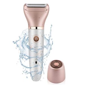 electric razor for women, 2-in-1 women shaver wet & dry painless hair removal razor, waterproof body hair remover for face legs underarms and bikini trimmer rechargeable cordless with 2 shaver head