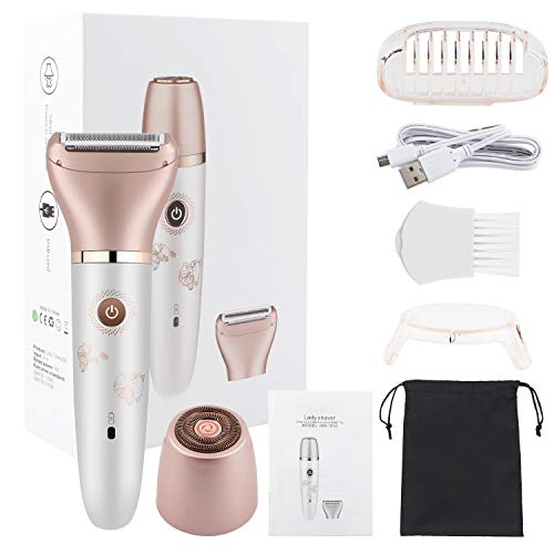 Electric Razor for Women, 2-in-1 Women Shaver Wet & Dry Painless Hair Removal Razor, Waterproof Body Hair Remover for Face Legs Underarms and Bikini Trimmer Rechargeable Cordless with 2 Shaver Head