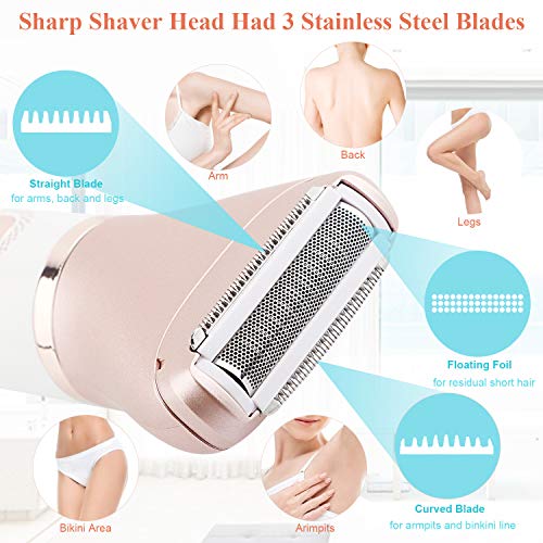 Electric Razor for Women, 2-in-1 Women Shaver Wet & Dry Painless Hair Removal Razor, Waterproof Body Hair Remover for Face Legs Underarms and Bikini Trimmer Rechargeable Cordless with 2 Shaver Head