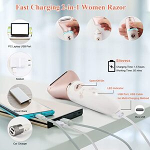 Electric Razor for Women, 2-in-1 Women Shaver Wet & Dry Painless Hair Removal Razor, Waterproof Body Hair Remover for Face Legs Underarms and Bikini Trimmer Rechargeable Cordless with 2 Shaver Head